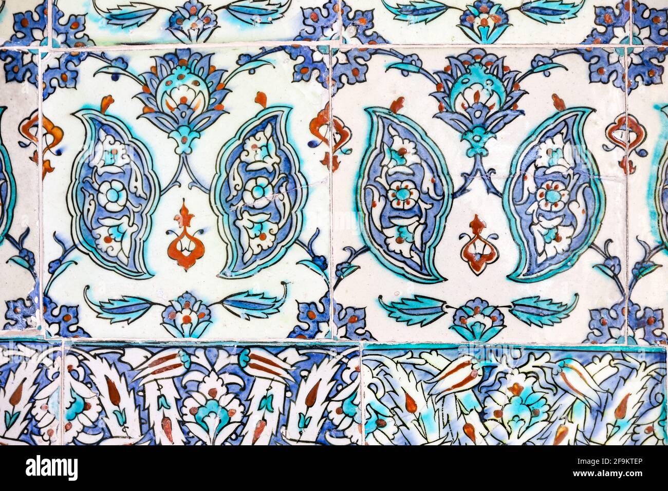Details of Traditional Turkish Blue Tile with Blue, Green and Red Color ...