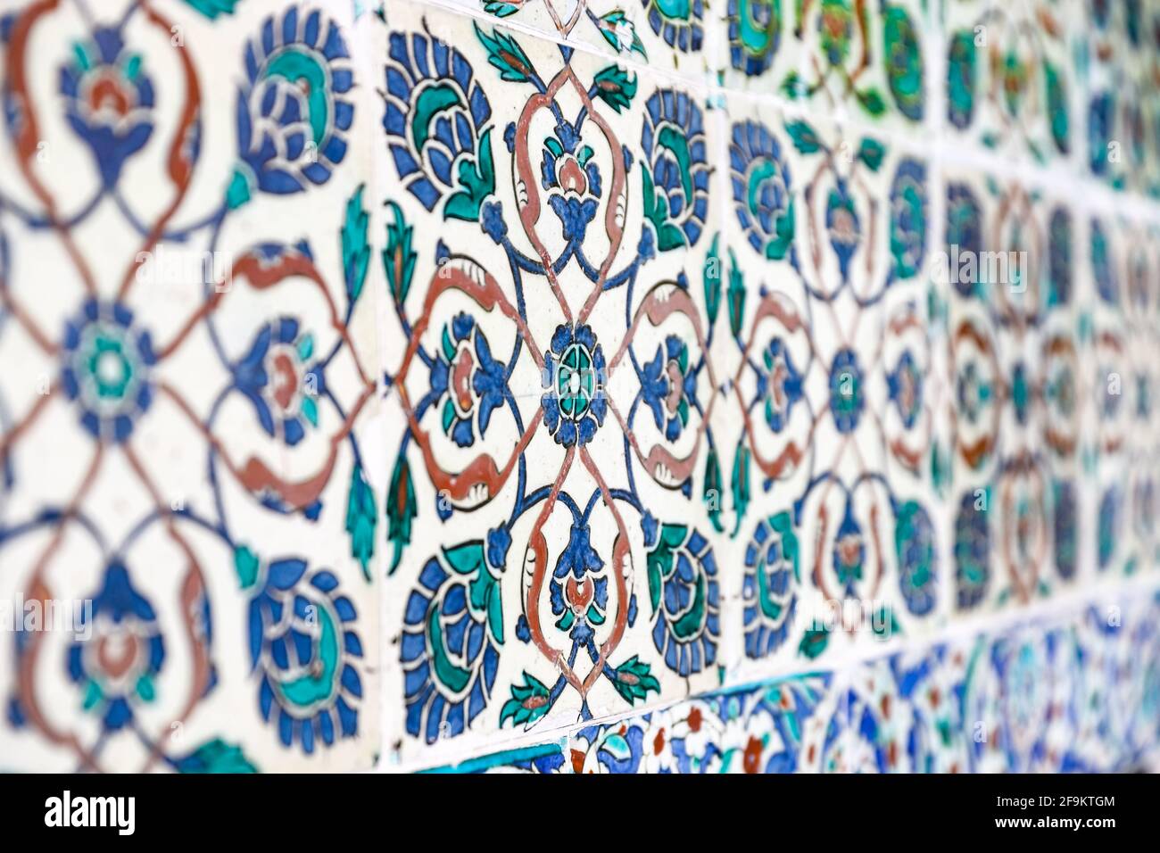 Details of Traditional Turkish Blue Tile with Blue, Green and Red Color ...