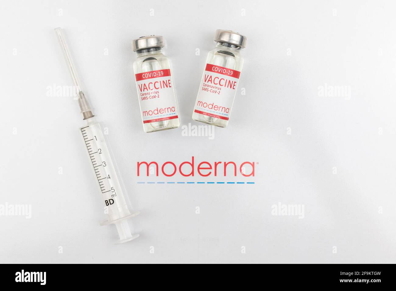 Kharkov, Ukraine - April 18, 2021: Moderna COVID-19 coronavirus vaccine ...