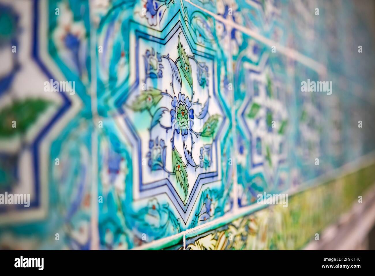 Details of Traditional Turkish Blue Tile with Blue, Green and Red Color ...