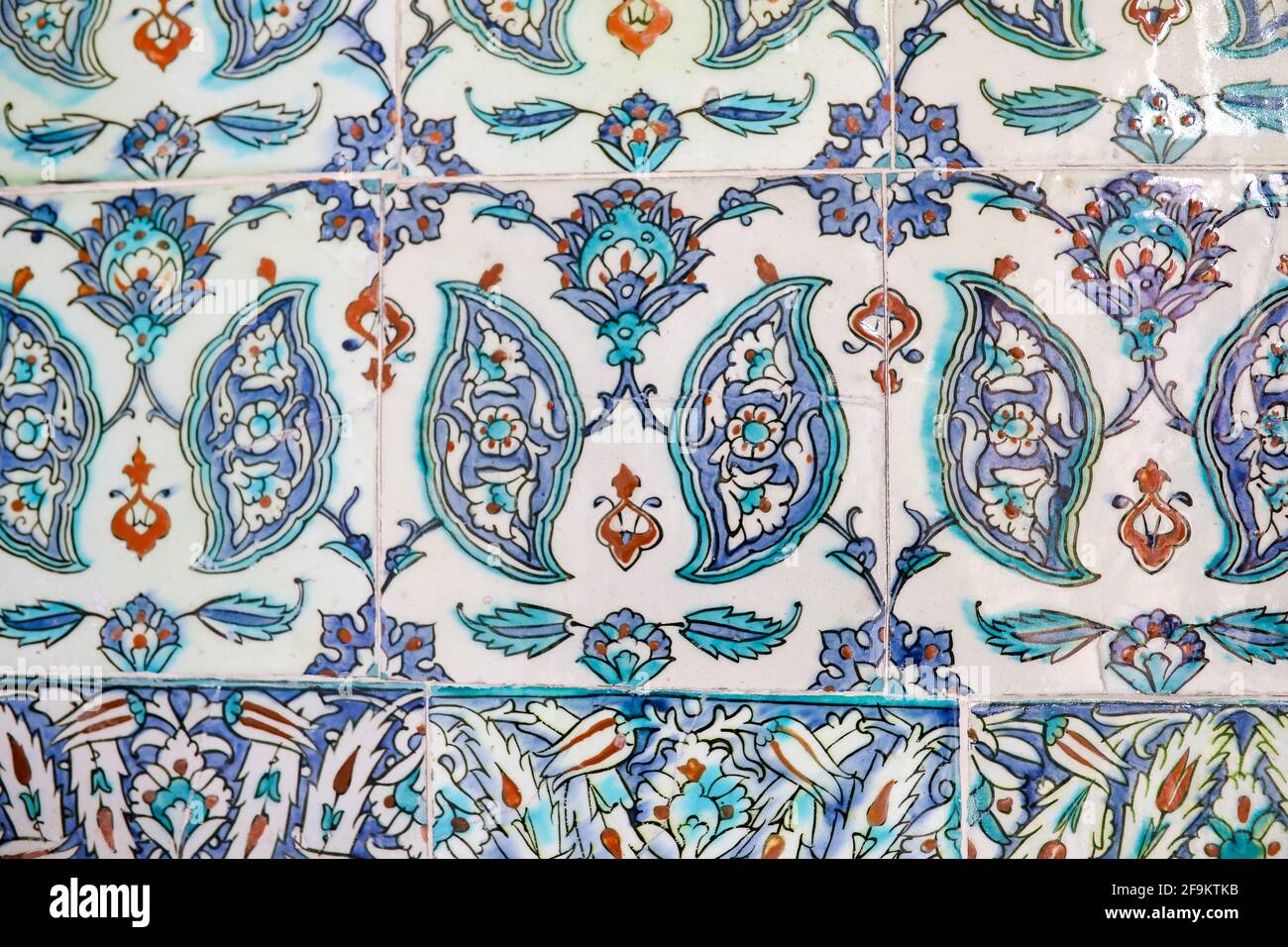 Details of Traditional Turkish Blue Tile with Blue, Green and Red Color ...