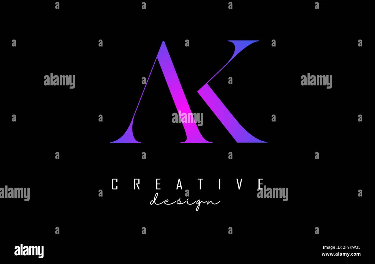 Colorful pink and blue AK a k letter design logo logotype concept with ...