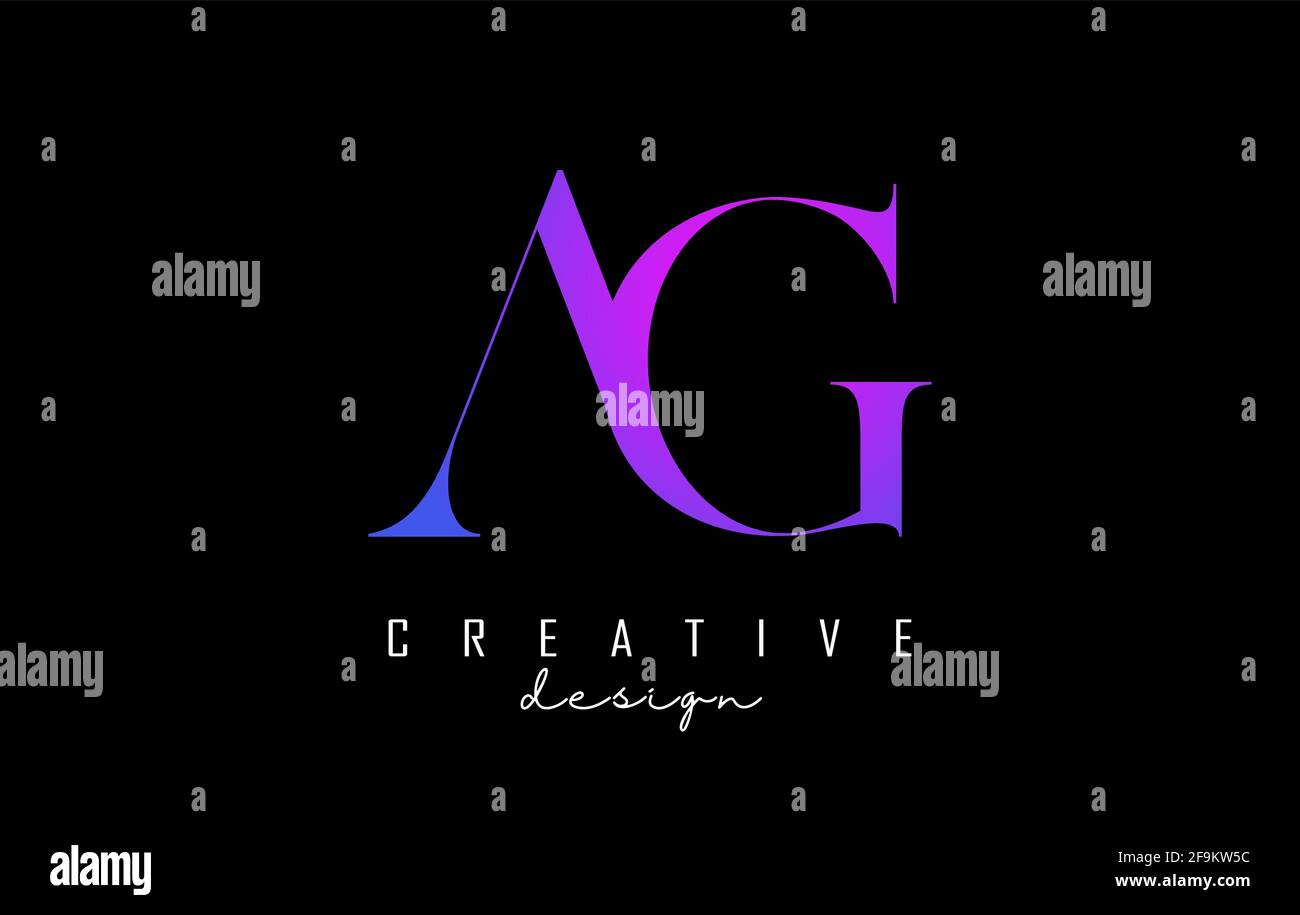 Colorful pink and blue AG a g letter design logo logotype concept with ...