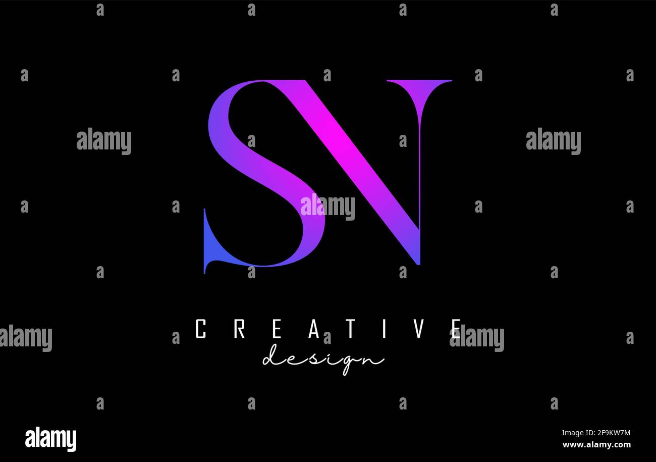 Colorful pink and blue SN s n letter design logo logotype concept with ...