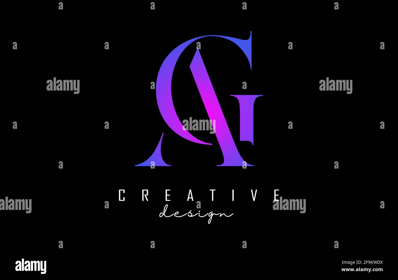 Colorful pink and blue AG a g letter design logo logotype concept with ...