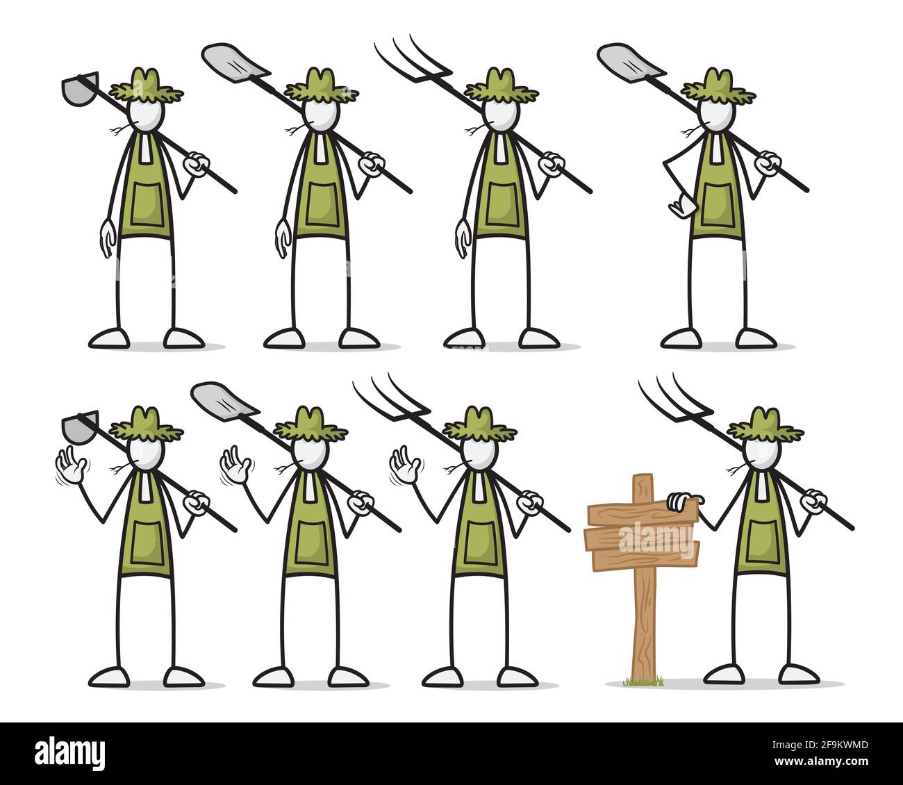 Set of farmer at outdoor activities in different poses. Print vector ...