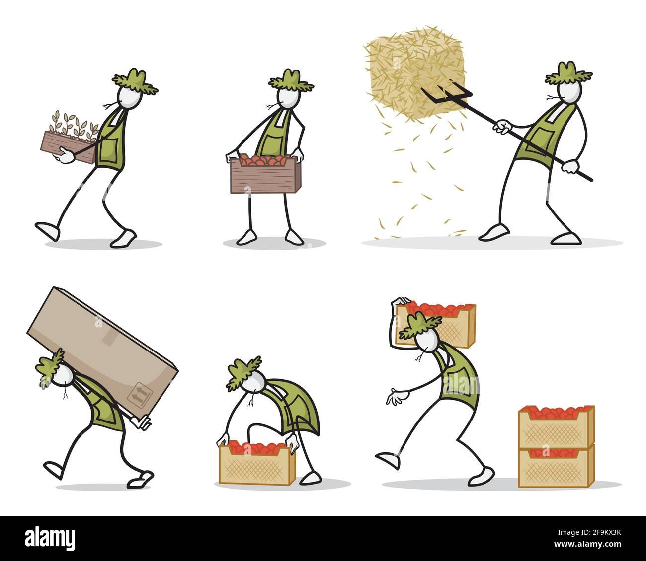Set of farmer at outdoor activities in different poses. Print vector ...