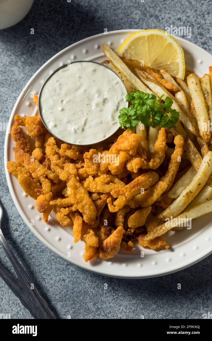 Homemade Fried Clam Strips with Fries and Tartar Sauce Stock Photo - Alamy