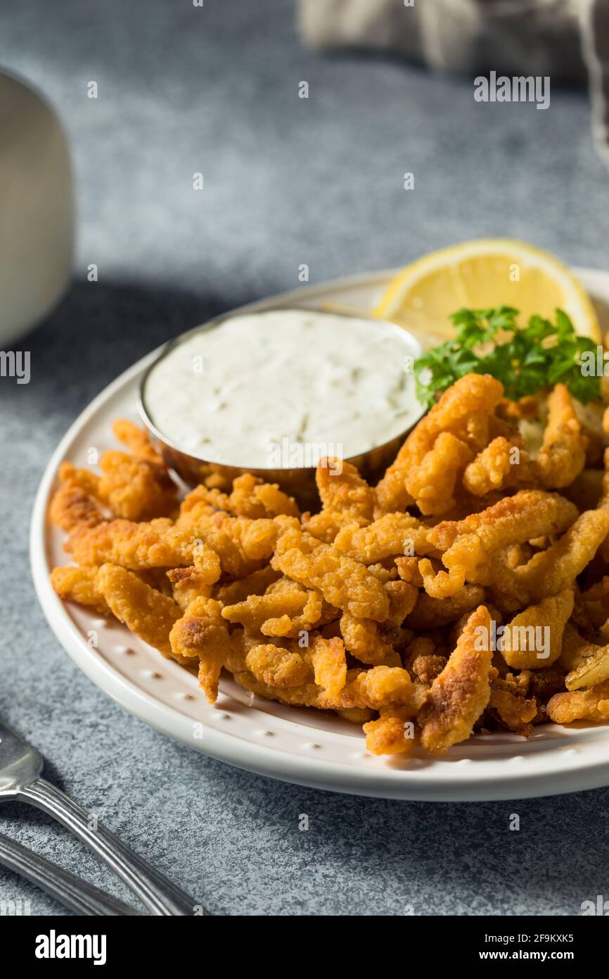 Homemade Fried Clam Strips with Fries and Tartar Sauce Stock Photo - Alamy