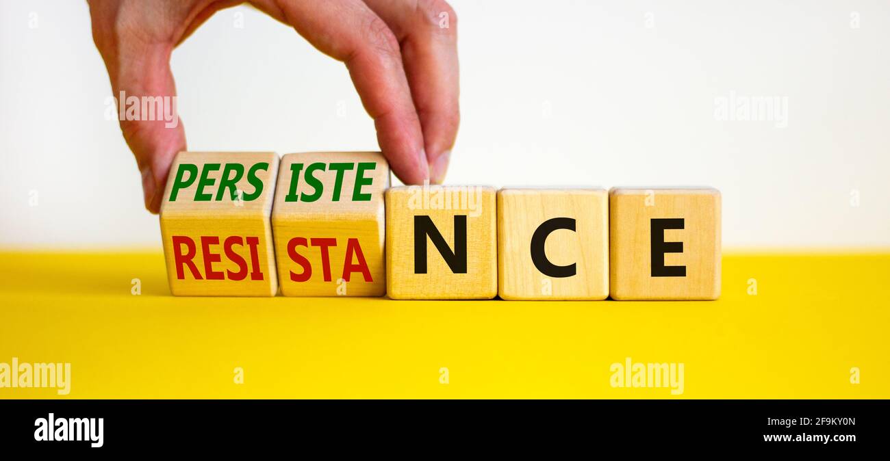 Persistence or resistance symbol. Businessman turns cubes, changes the ...