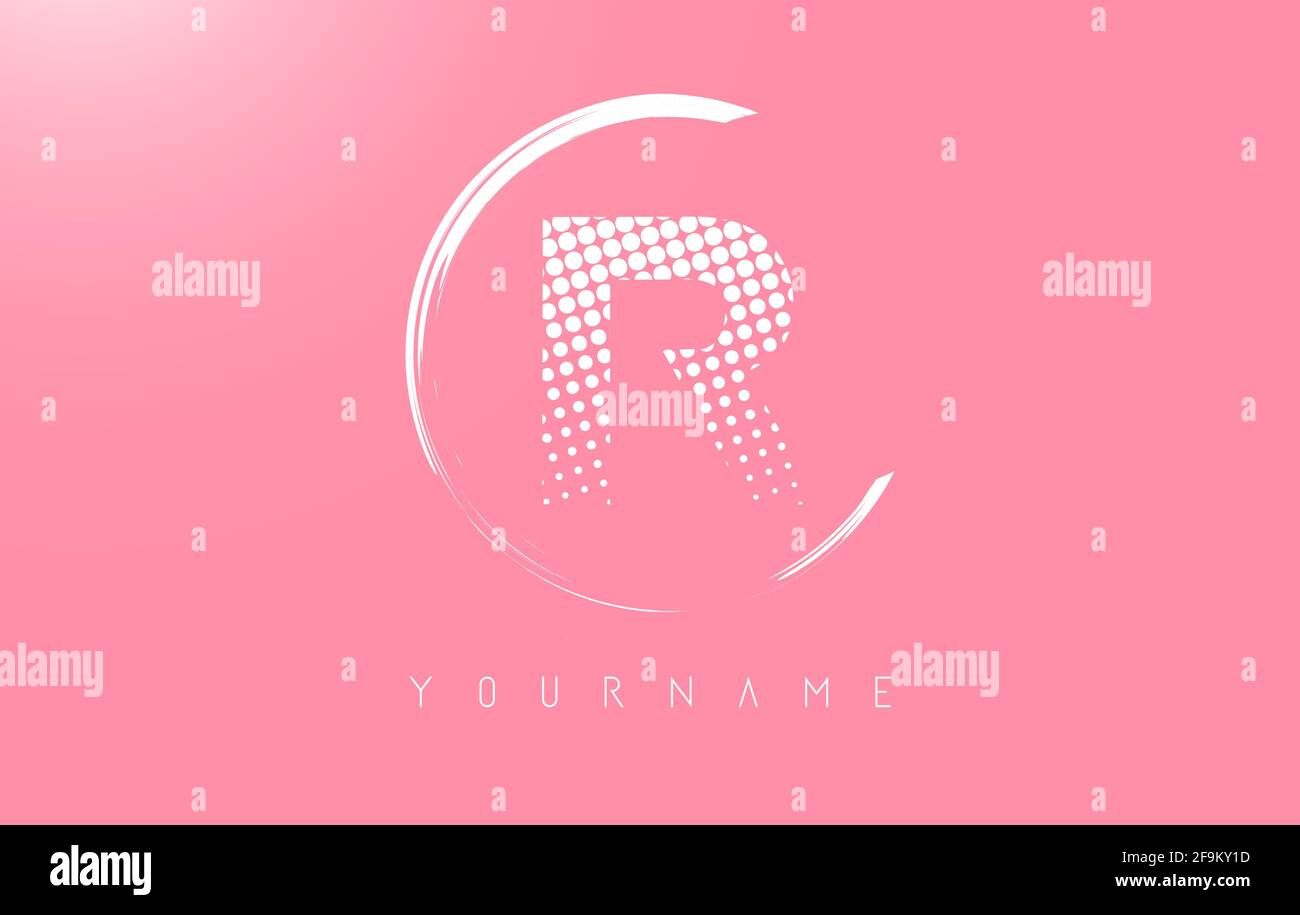 White R letter logo design with golden dots and white circle frame on ...