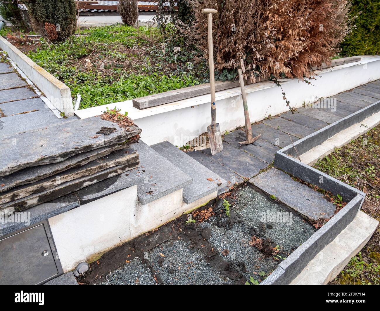 The path is laid with slate slabs Stock Photo - Alamy