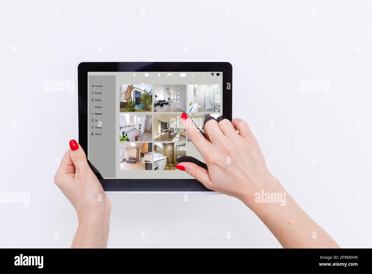 Woman having a Home automation control station in a modern home 3D ...