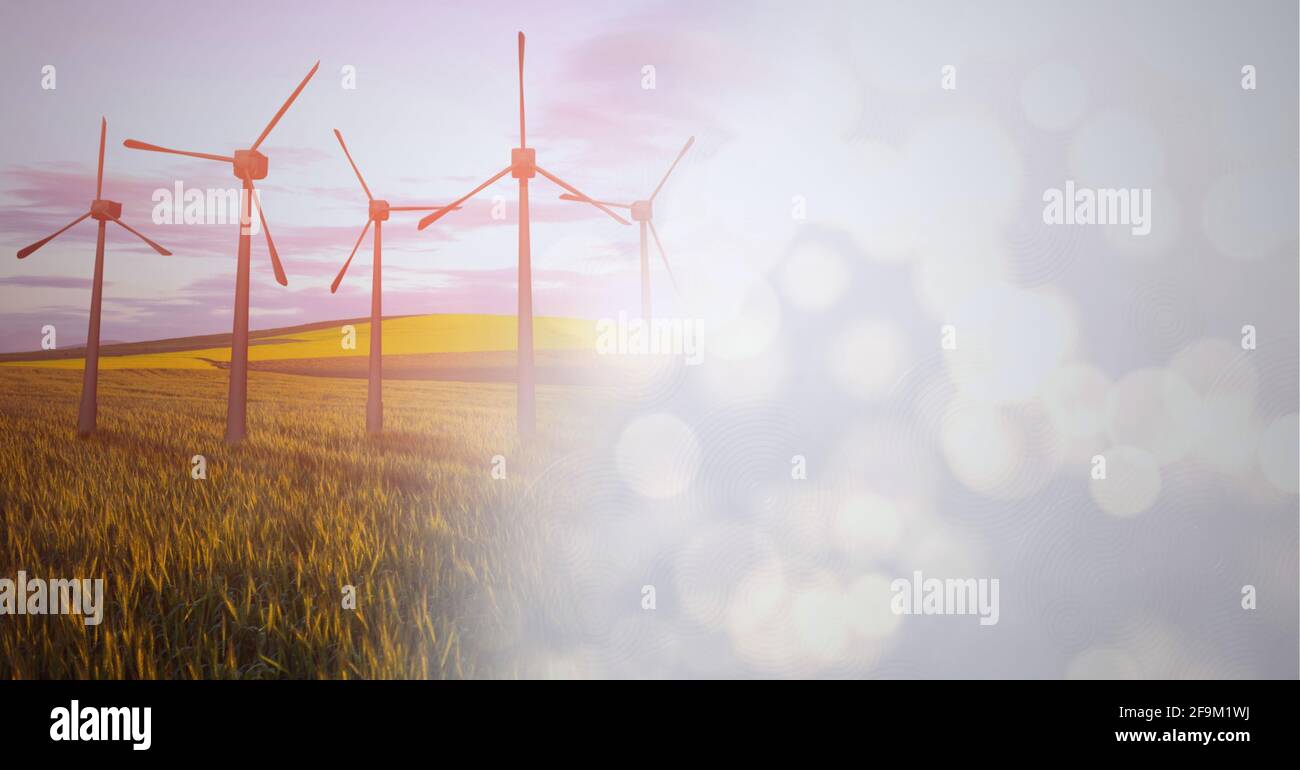 Composition of wind turbines in countryside with screen of smoke Stock ...