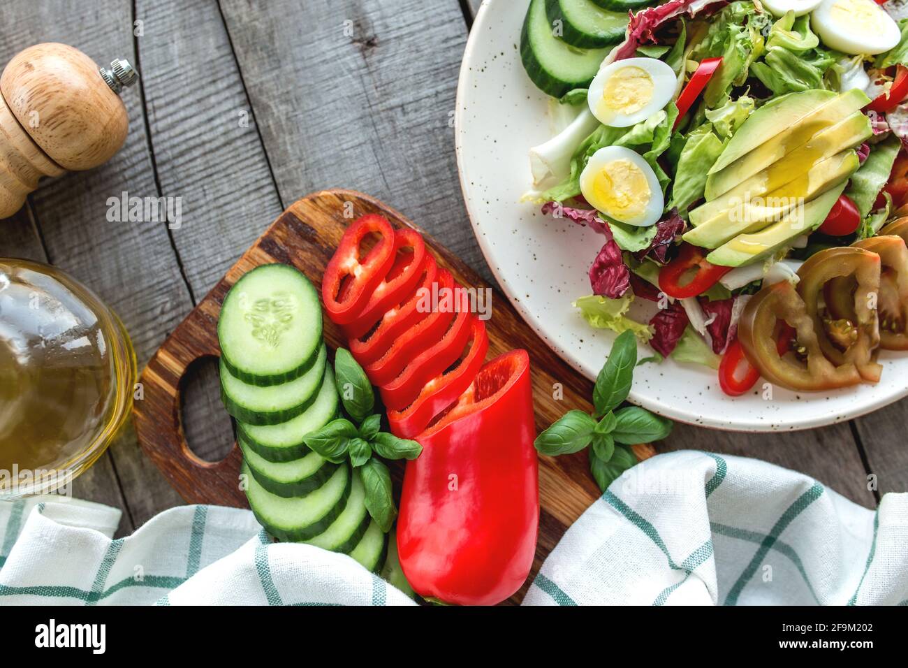 Healthy eating and Mediterranean diet concept flat lay. Plate with ...