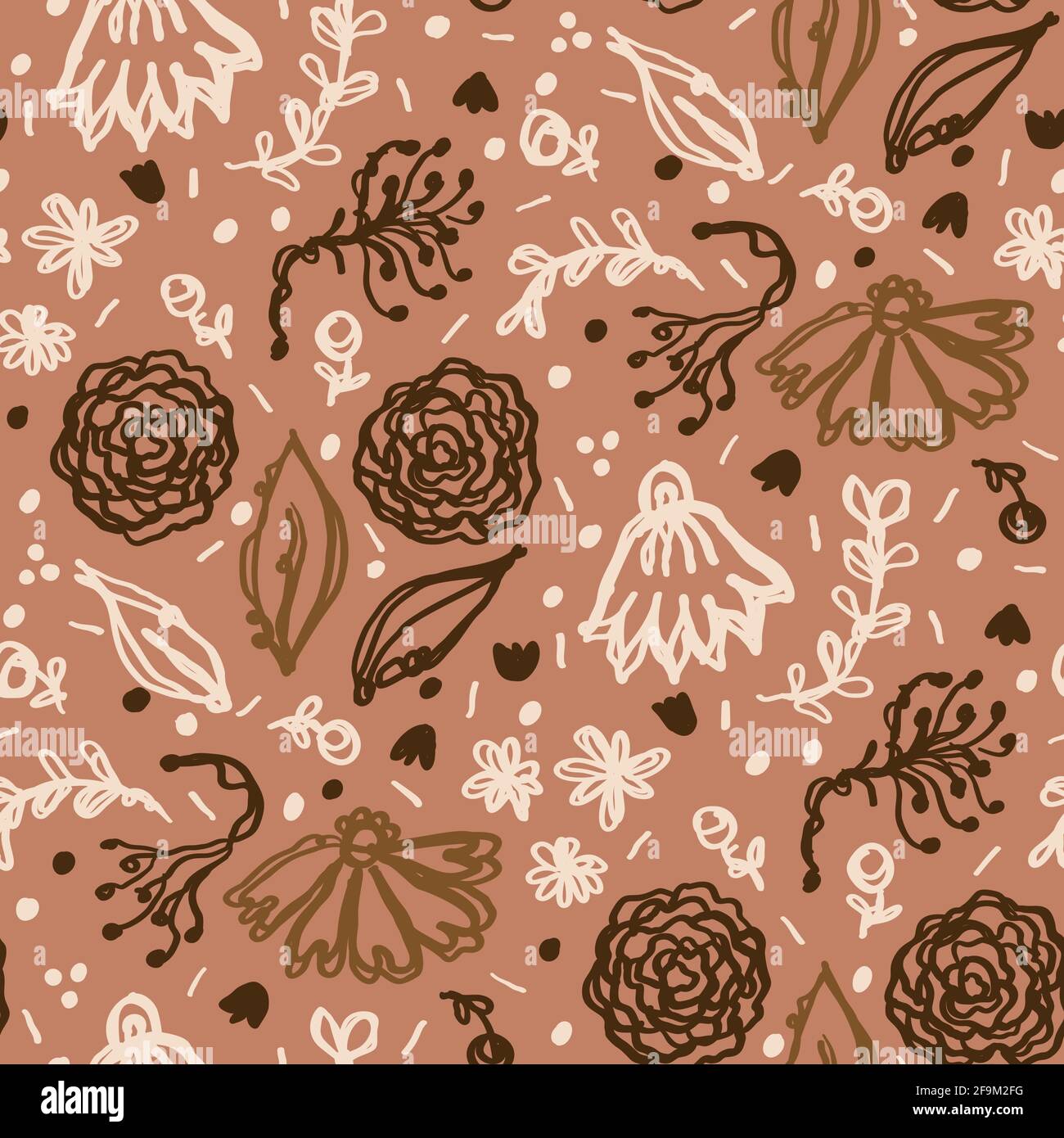 Seamless minimalist doodle floral pattern background. Calm boho earthy ...