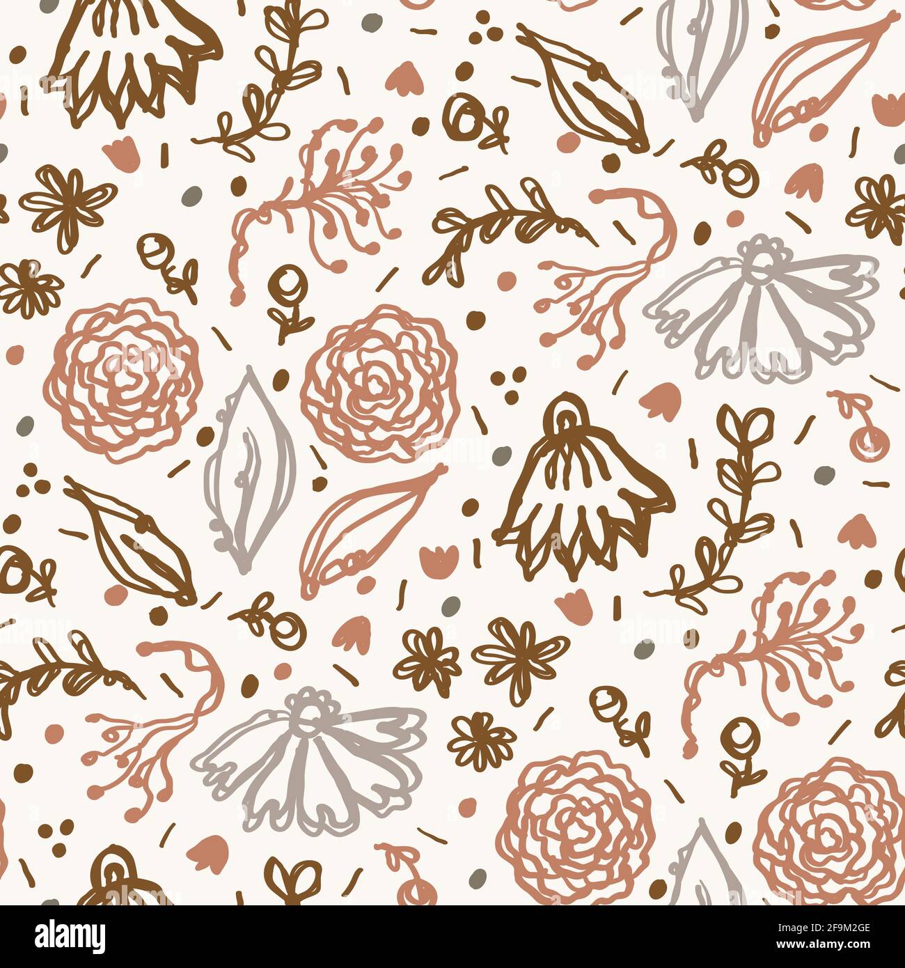 Seamless Minimalist Doodle Floral Pattern Background Calm Boho Earthy Tone Color Wallpaper 