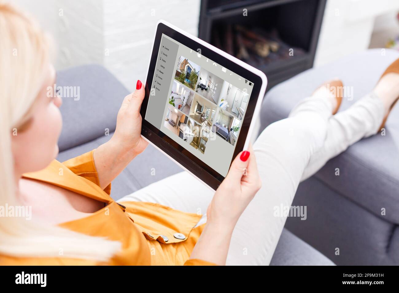 Woman having a Home automation control station in a modern home 3D ...