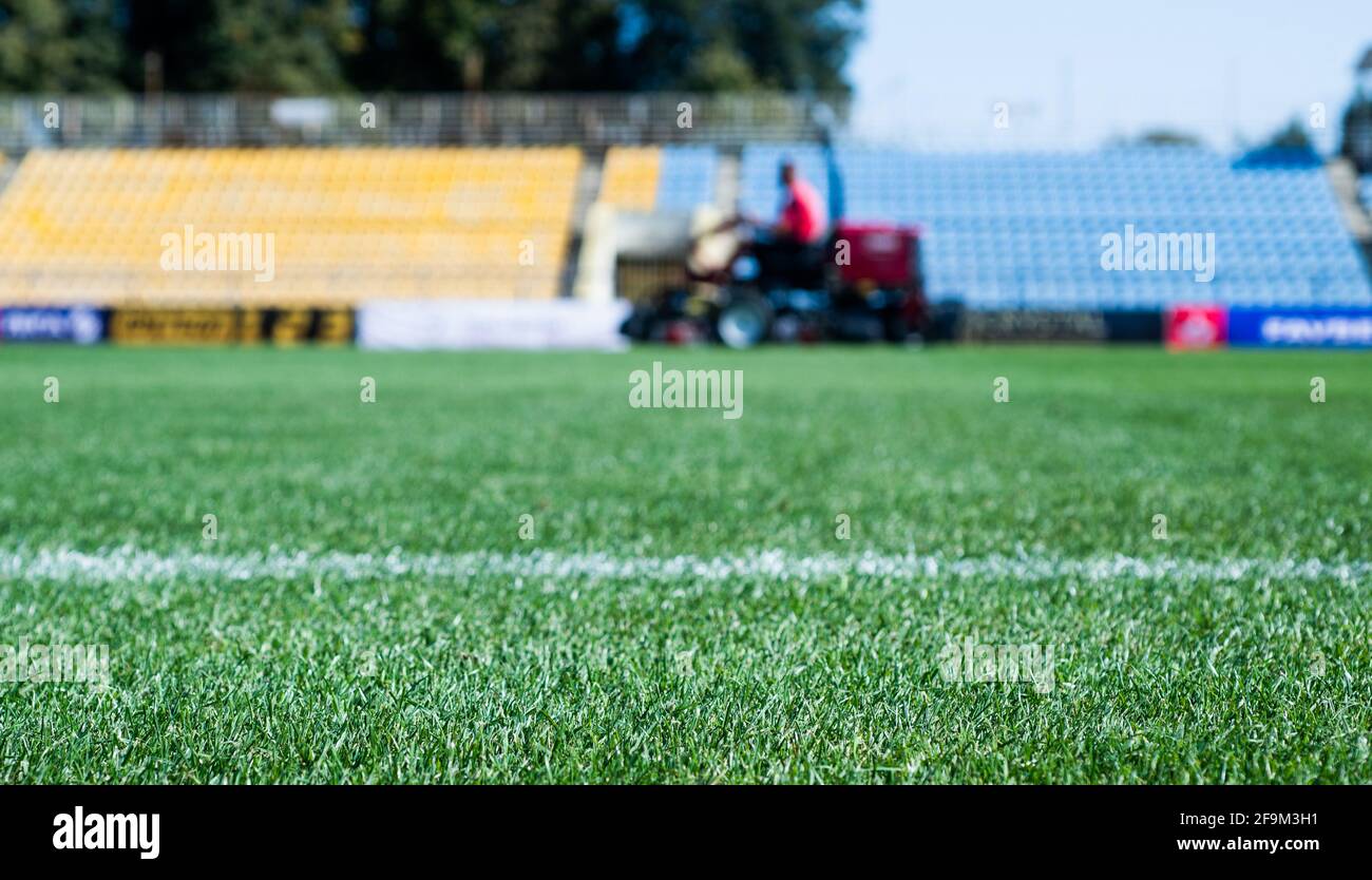 green grass on outdoor stadium, selective focus, sport Stock Photo - Alamy