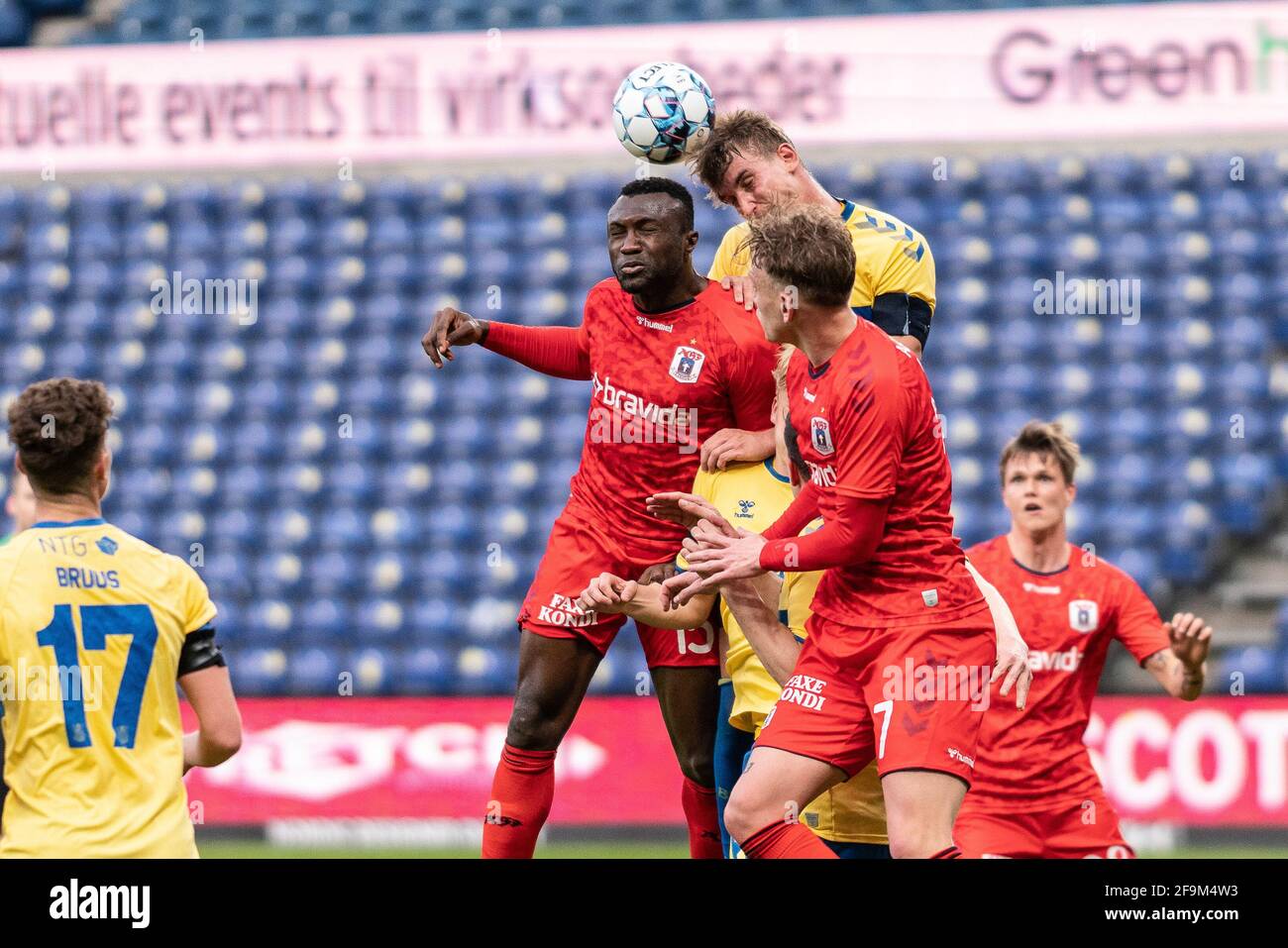Brondby, Denmark. 18th Apr, 2021. Bubacarr Sanneh (15) of Aarhus GF and ...