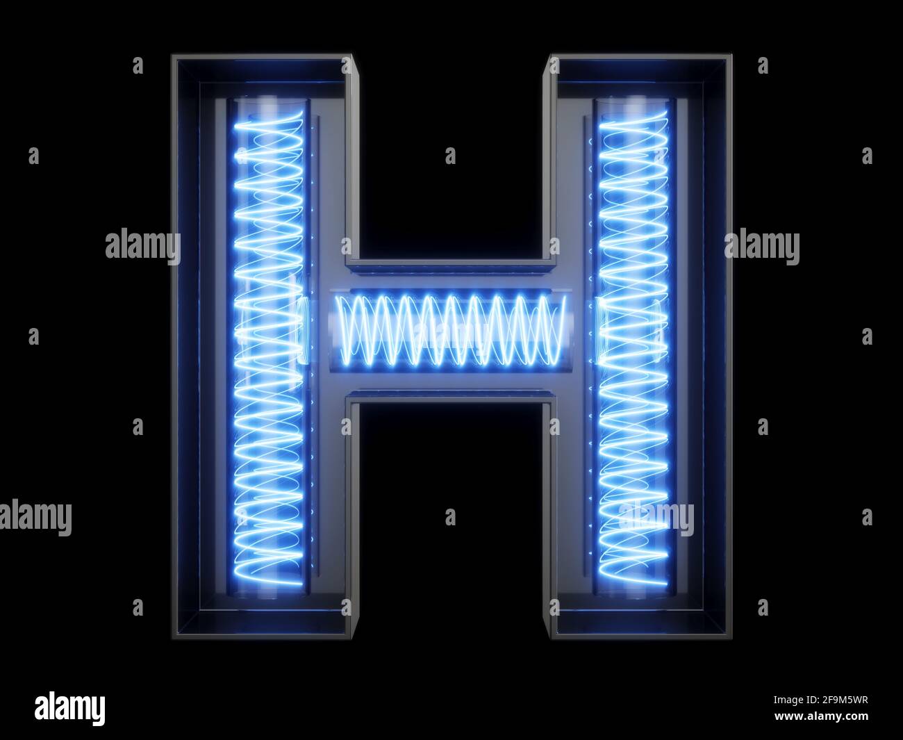 Light bulb glowing letter alphabet character H font. Front view ...