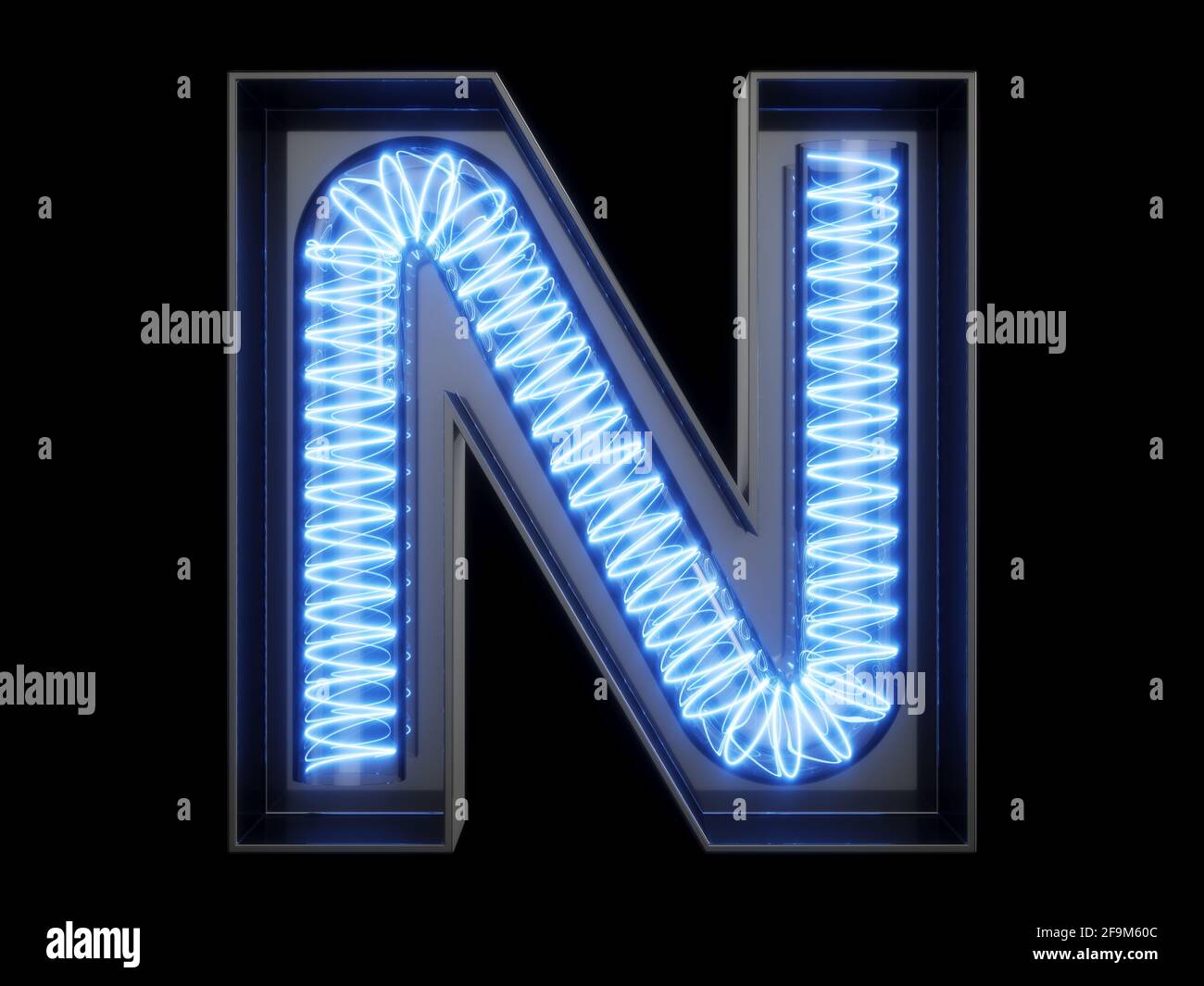 Light bulb glowing letter alphabet character N font. Front view ...