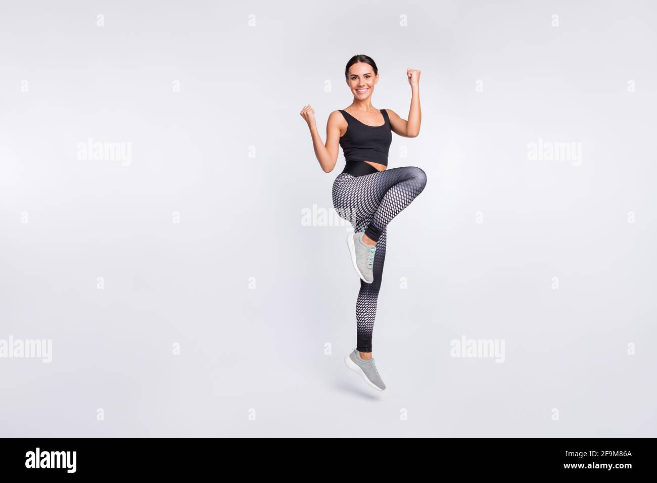 Full length photo of attractive nice young woman active energetic ...