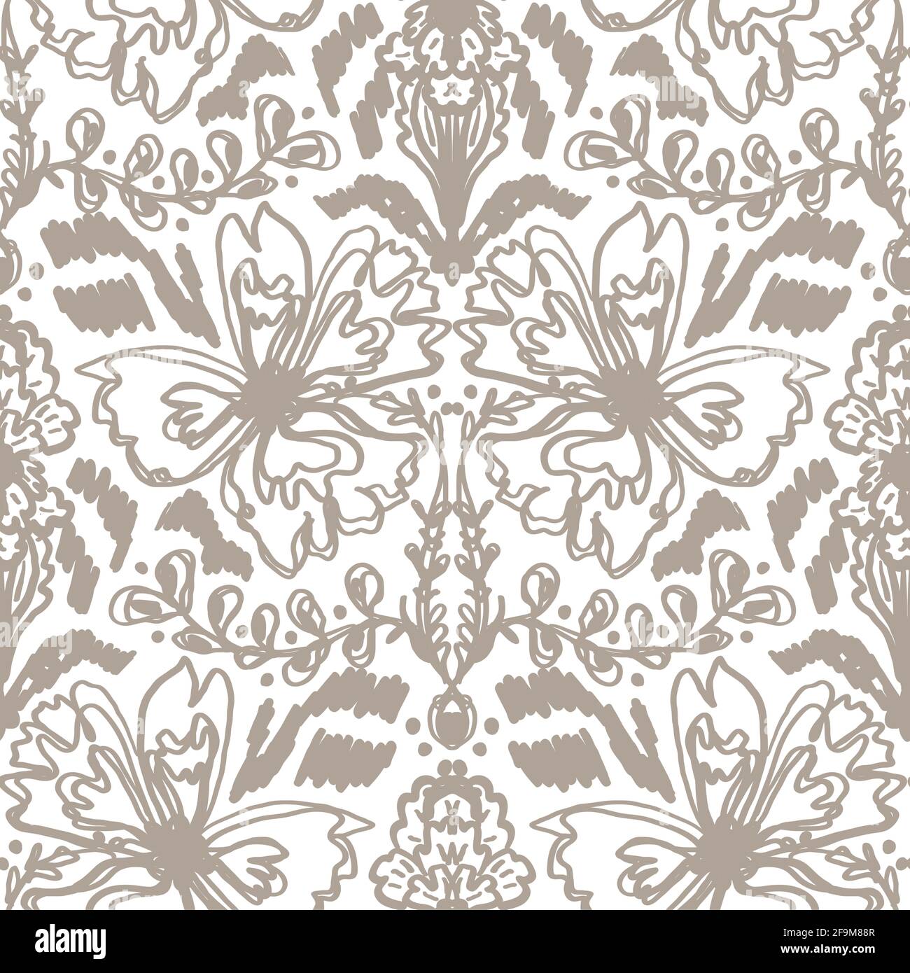 Seamless minimalist doodle floral pattern background. Calm boho earthy ...