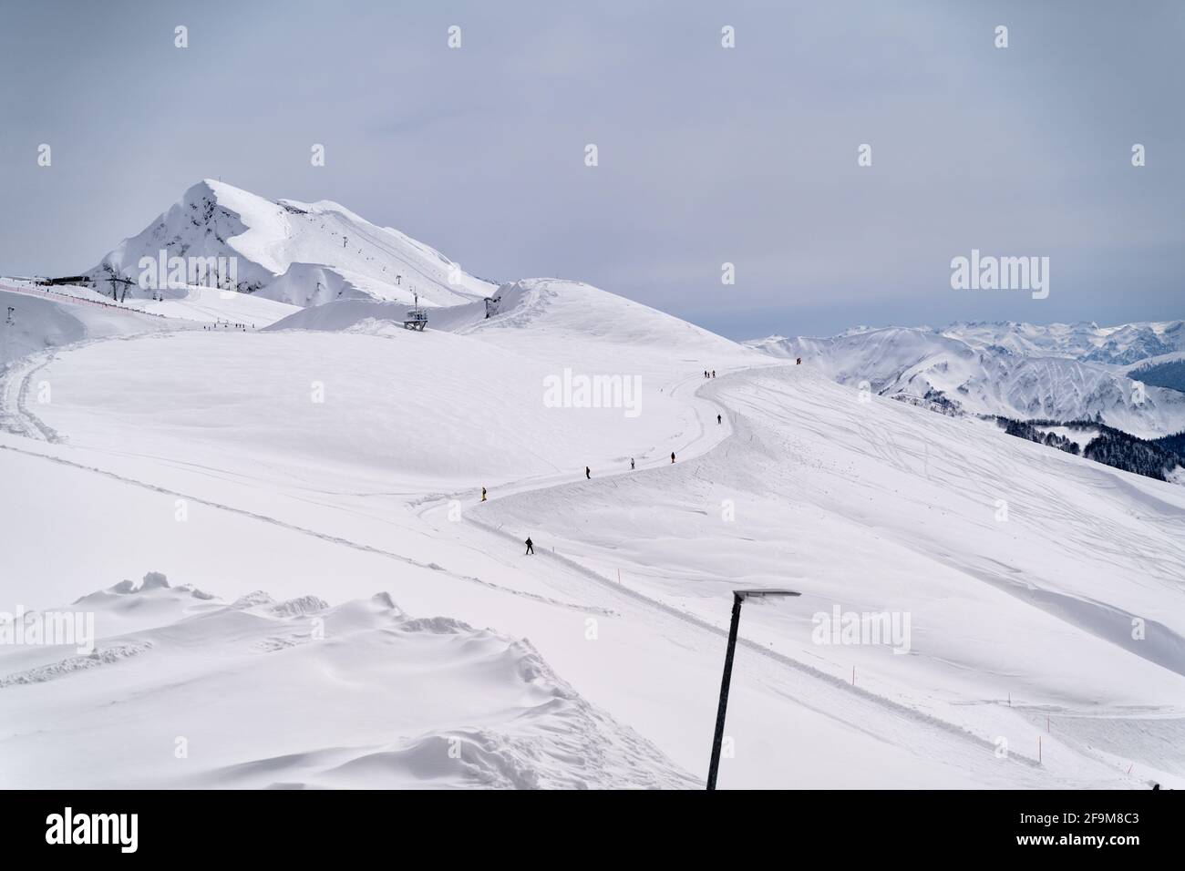 Panoramic view the caucasus mountains of the ski resort Krasnaya ...