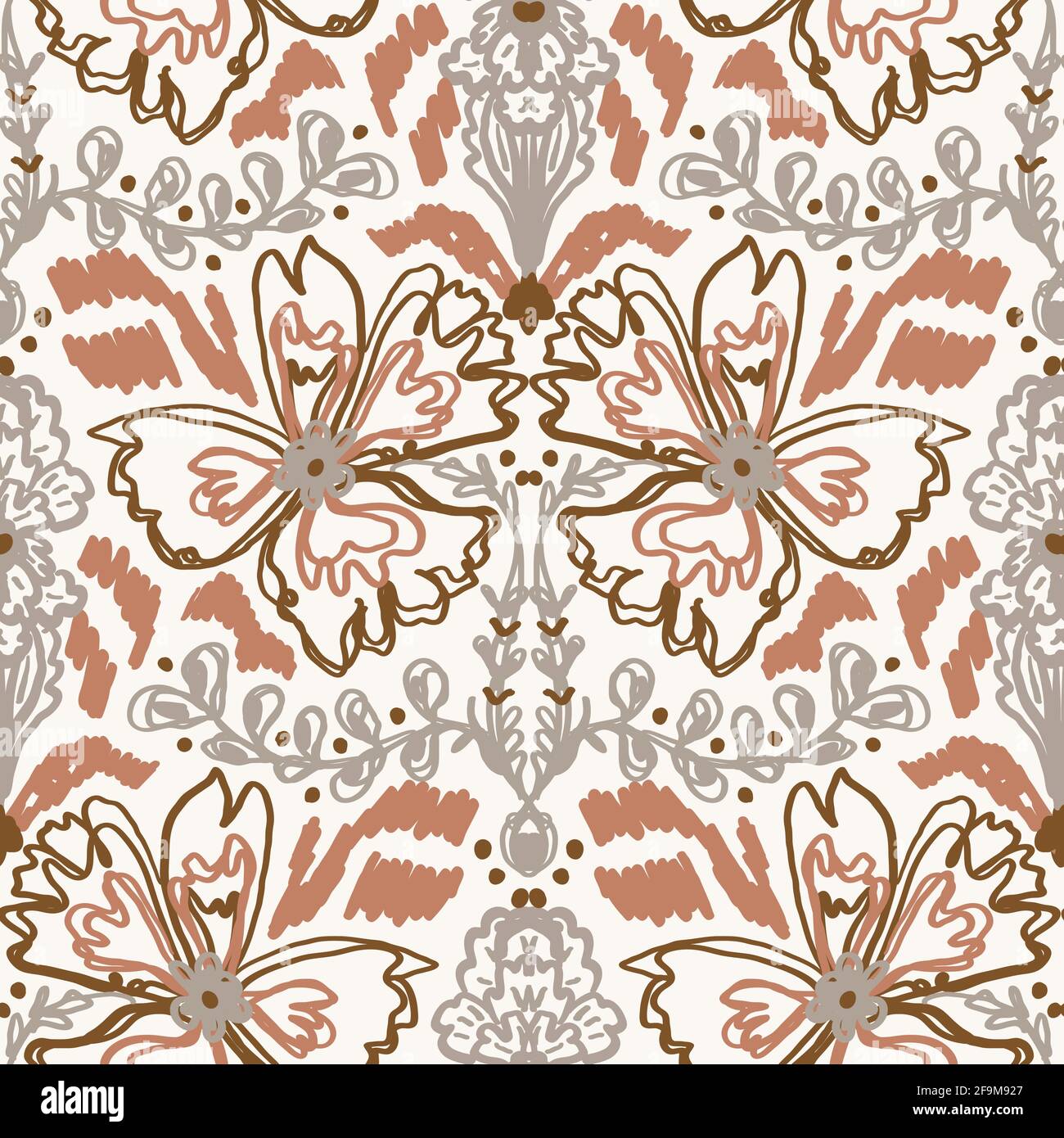 Seamless minimalist doodle floral pattern background. Calm boho earthy ...