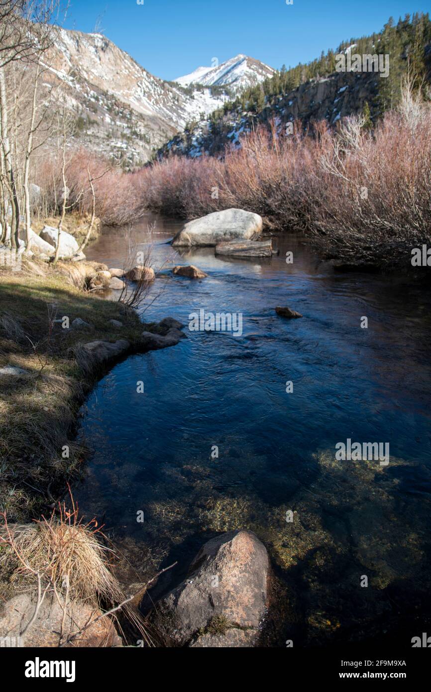 The Tyee Lakes Trail in Inyo County, CA, USA is still covered with snow ...
