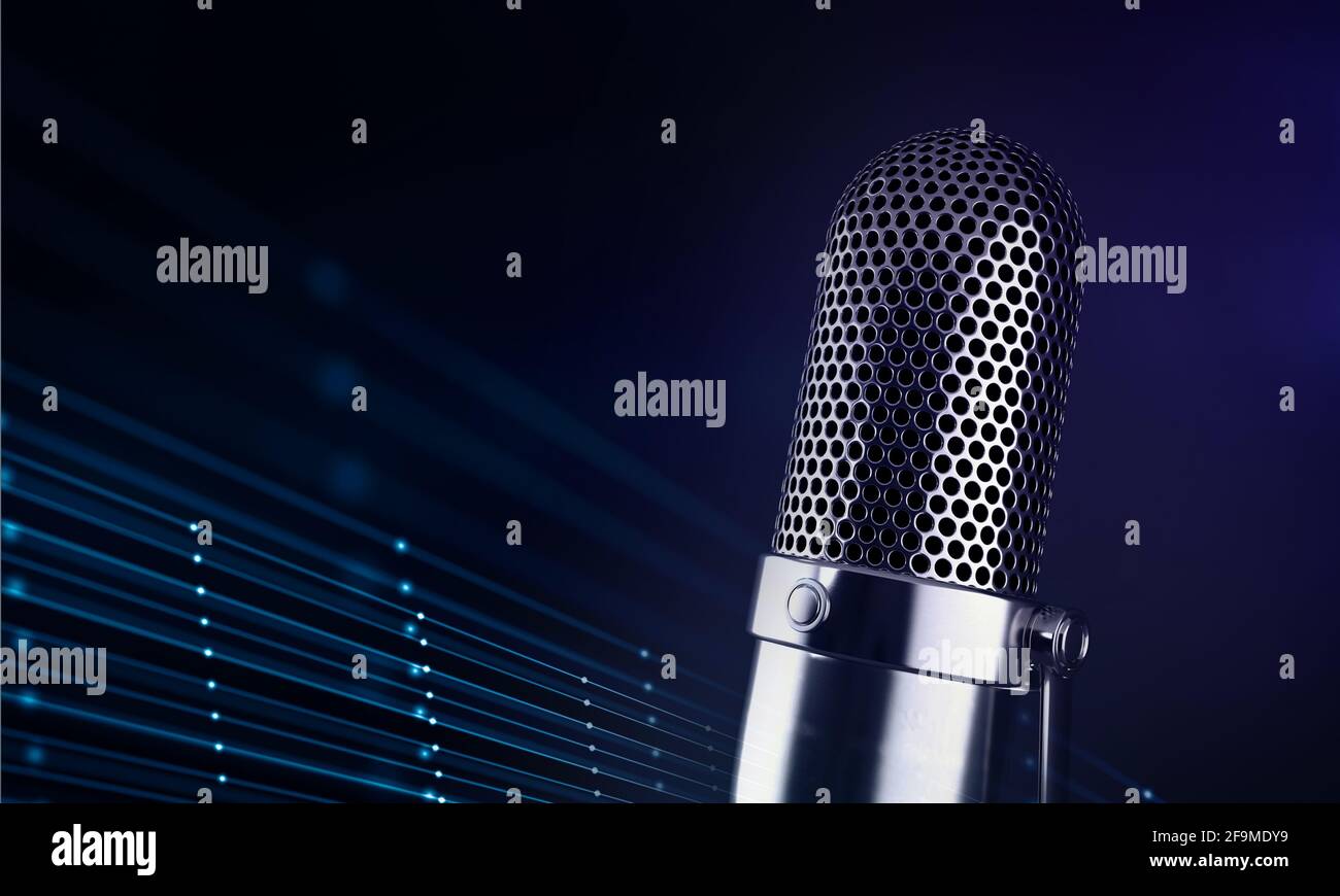 Radio microphone isolated on tech connection background. podcast ...