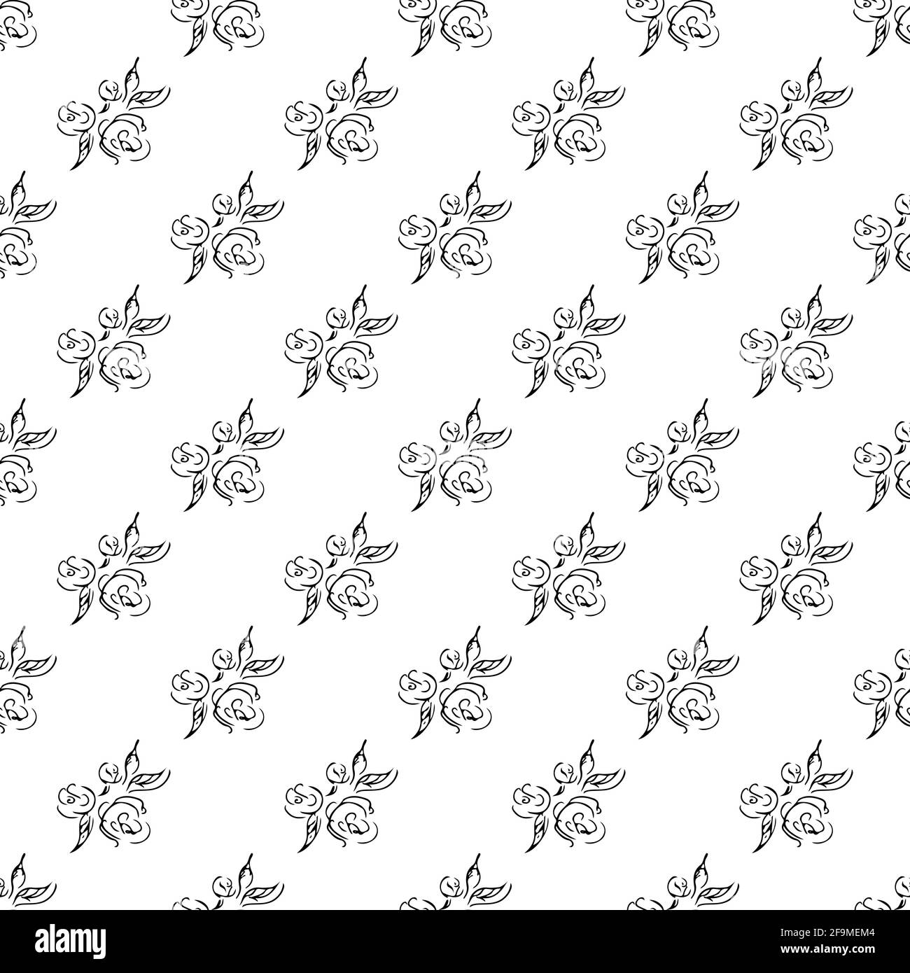 Doodle simple vector seamless pattern of hand-drawn peonies. Seamless ...
