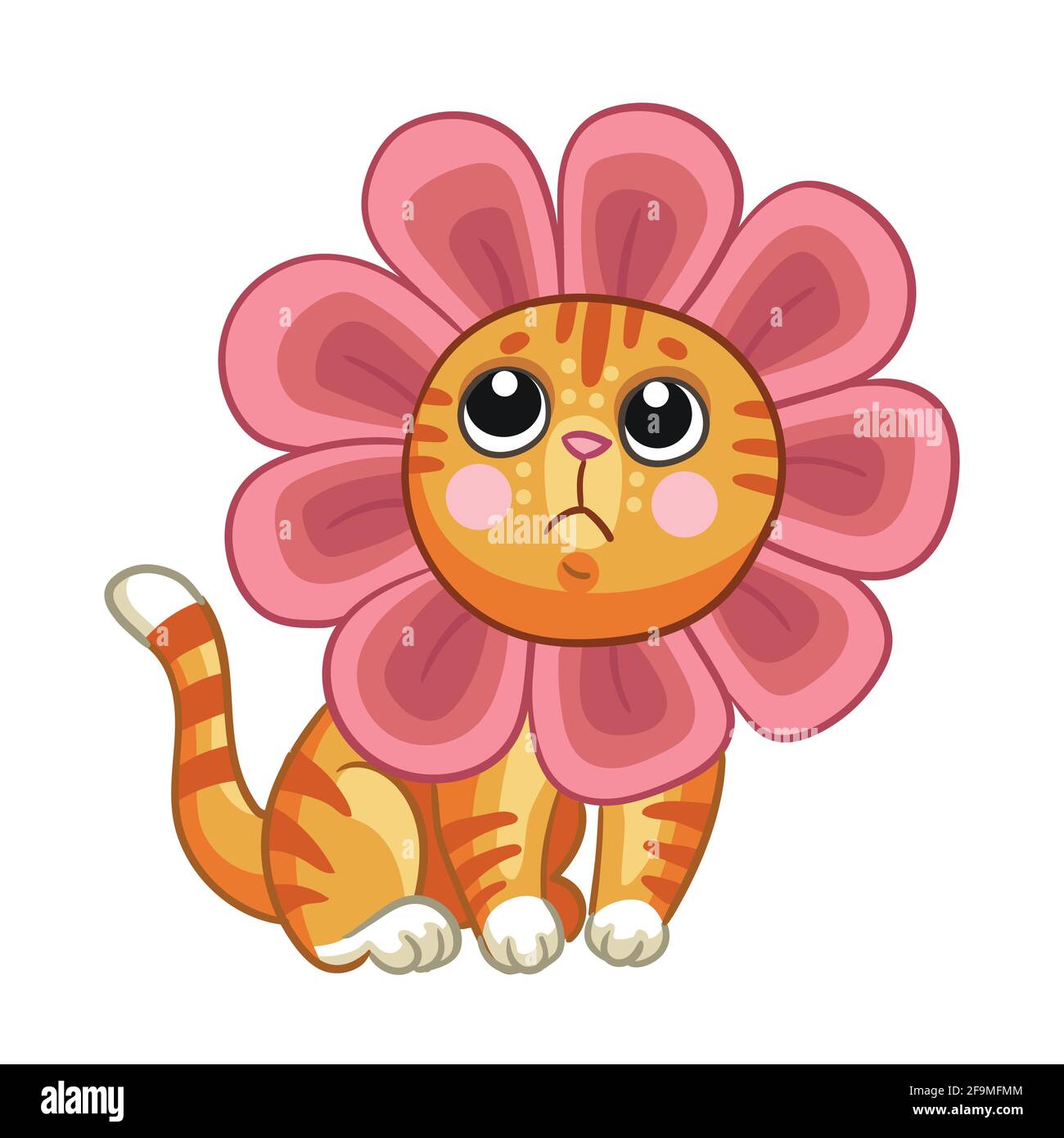 Cute little cat with headgear in forme of flower. Cartoon character ...