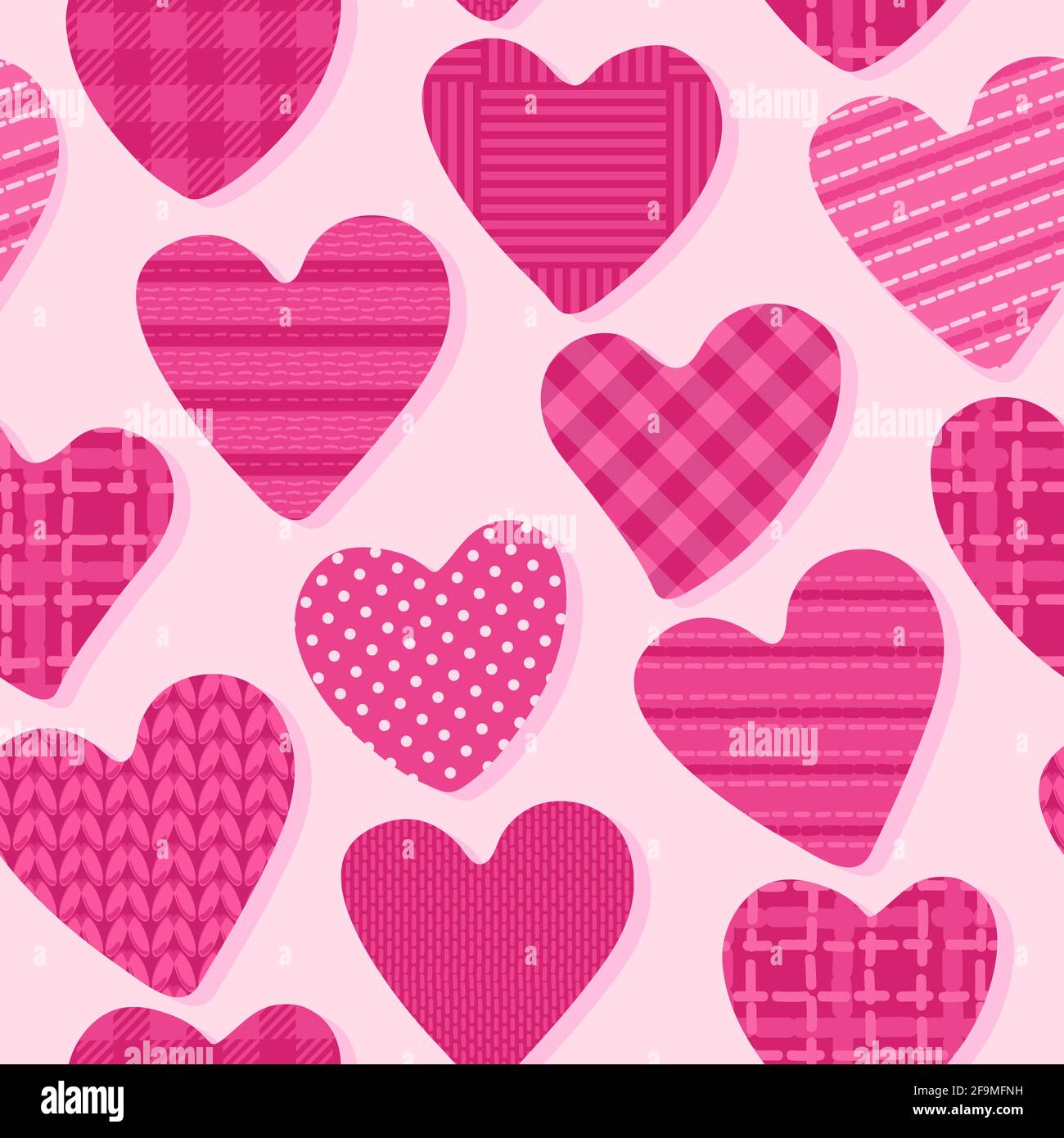 Love seamless pattern with heart. Shape with checkered, polka dots ...