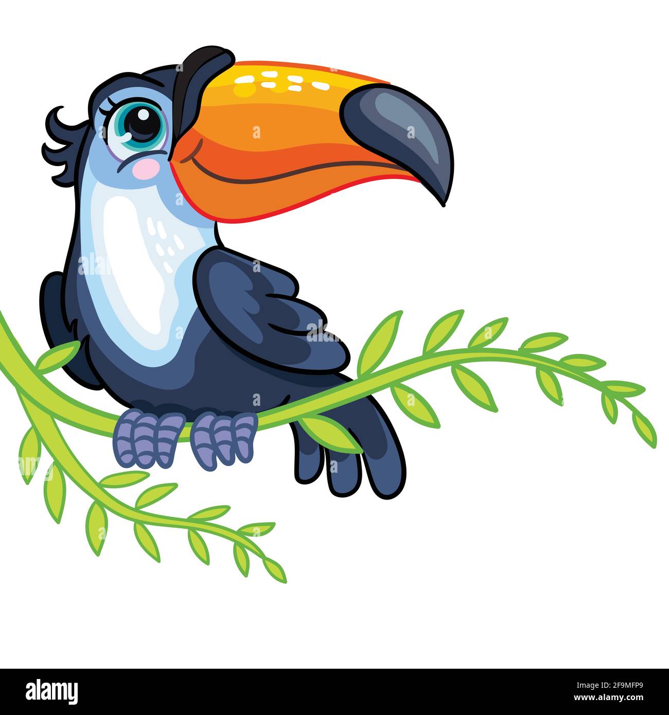 Cute toucan sitting on a liana. Cartoon character. Vector isolated ...