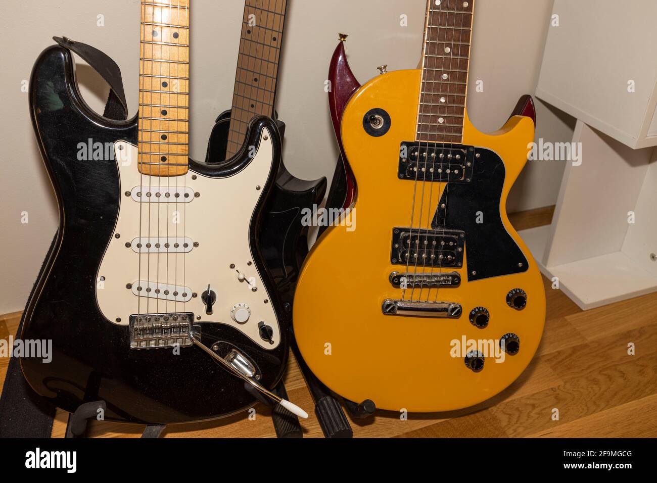 Close up view of colorful guitars on white background. Sweden Stock ...