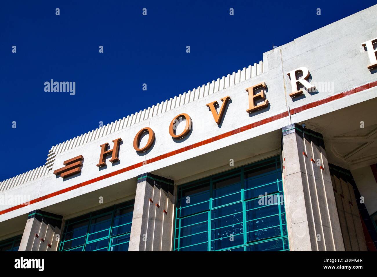 Close-up of logo on art deco Hoover Building, former headquarters of ...