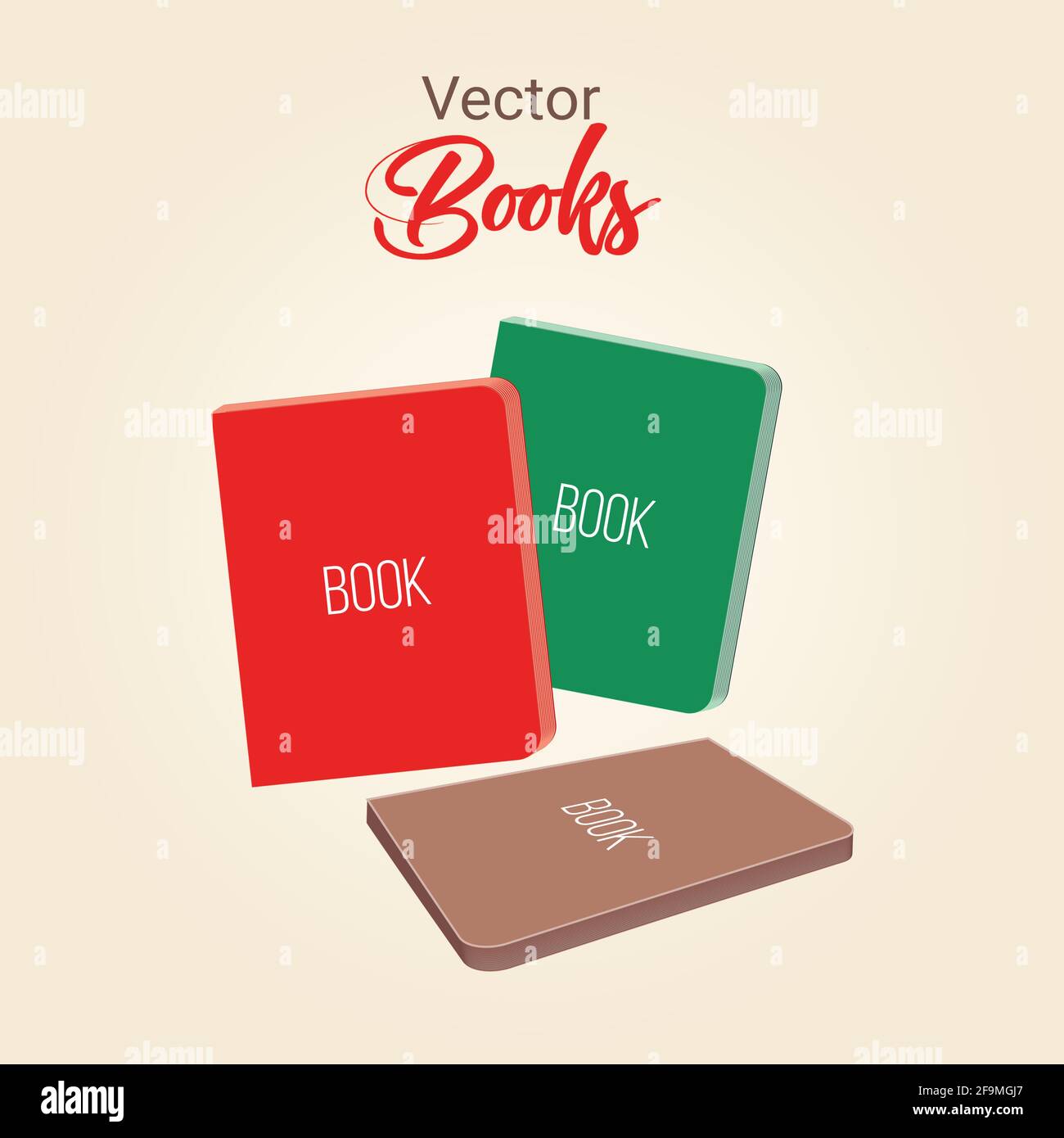 Books with lettering vector illustration, Red Green Brown books at ...
