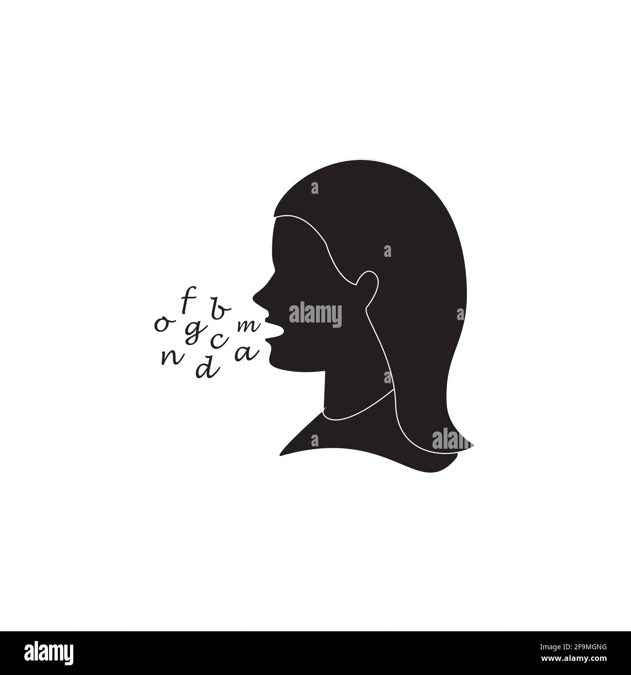 woman speaking with words, woman speech on white background. symbol or ...