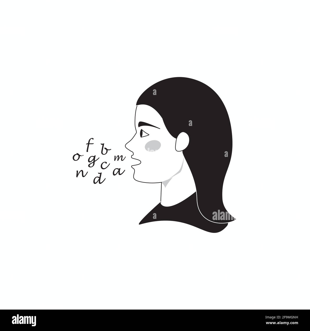 woman speaking with words, woman speech on white background. symbol or ...