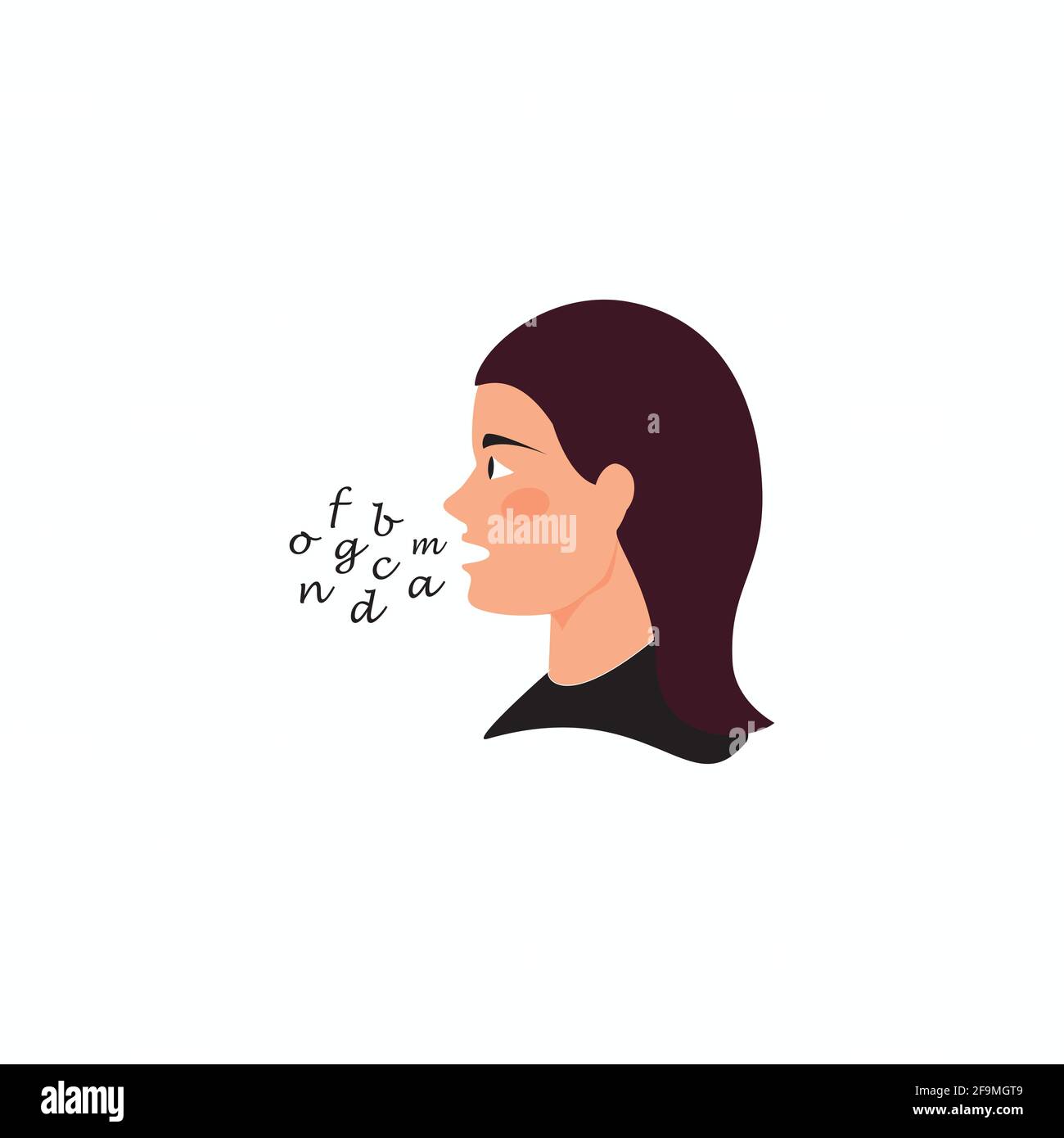 woman speaking with words, woman speech on white background. symbol or ...