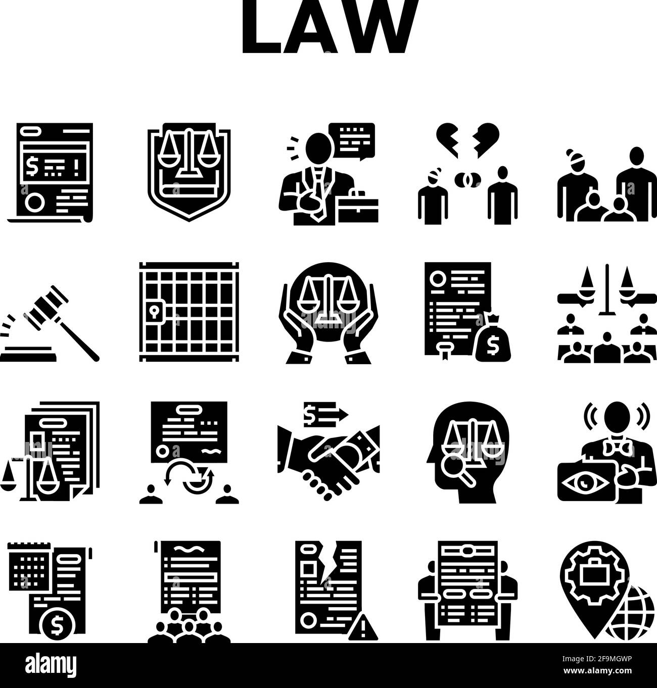 Law Justice Dictionary Collection Icons Set Vector Stock Vector Image ...