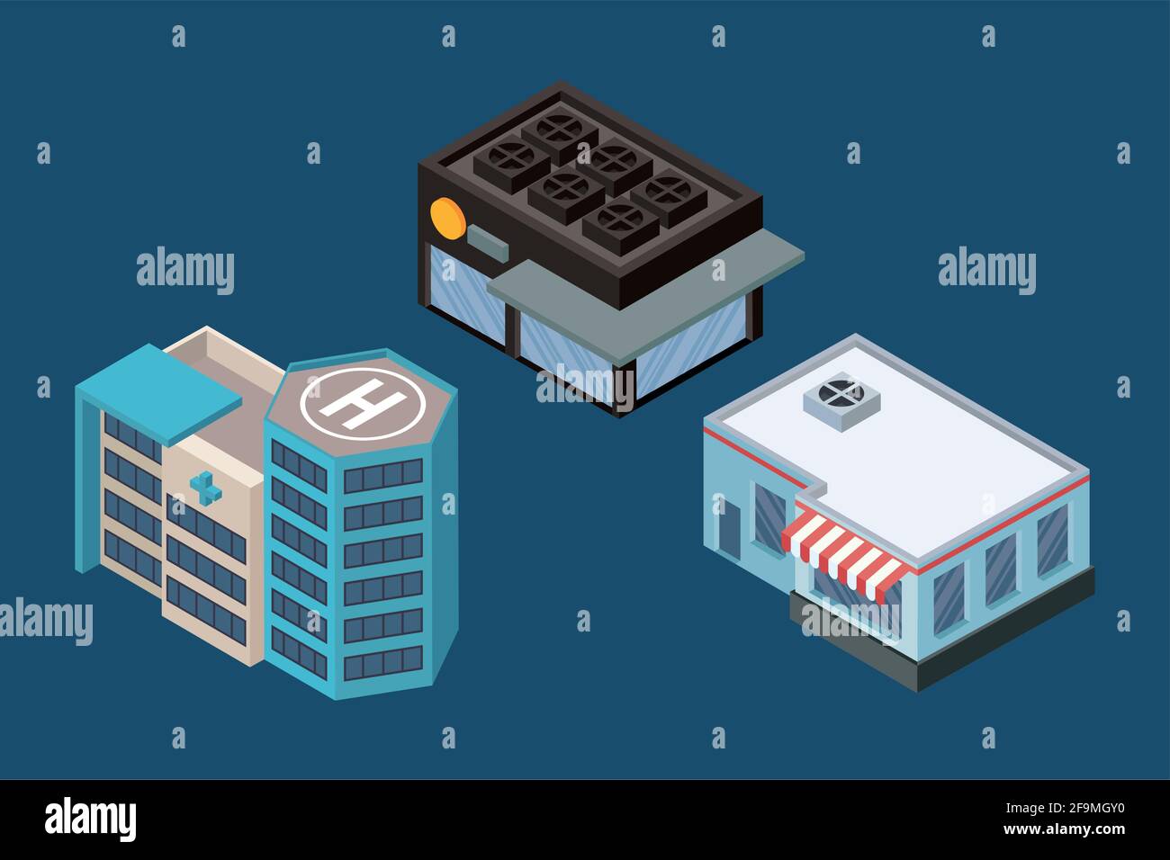 three isometric buildings set icons Stock Vector Image & Art - Alamy