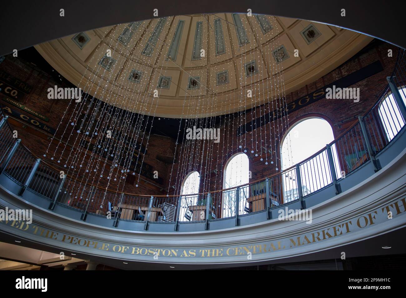 Boston, MA - April 8 2021: Artistic round ceiling in the Quincy Market ...
