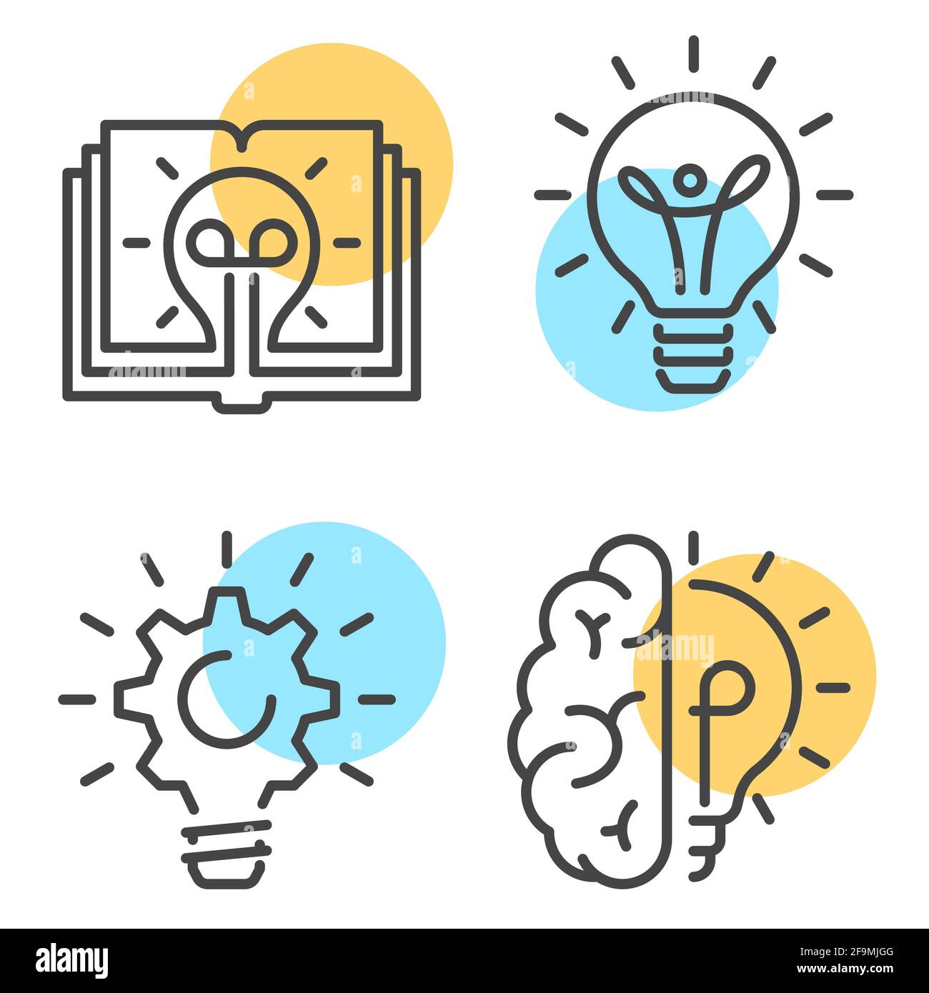 Vector illustrations of set of linear icons with blue and yellow ...