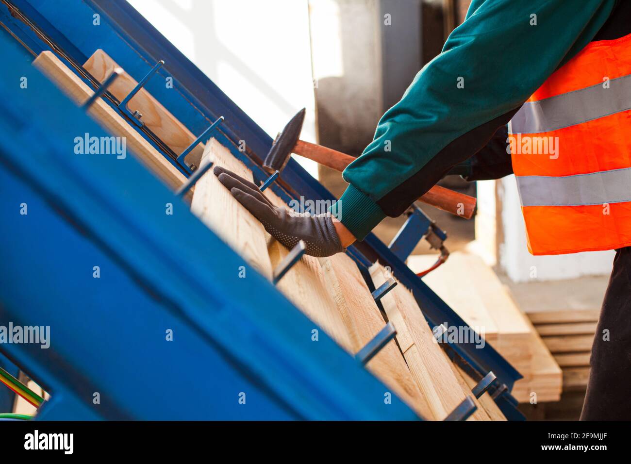 Control switch on toggle as a part of machinery at woodwork factory ...