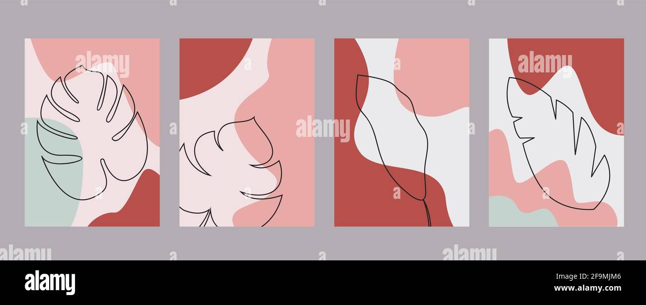 Modern plant wall art Vector illustration in line style Set of design ...