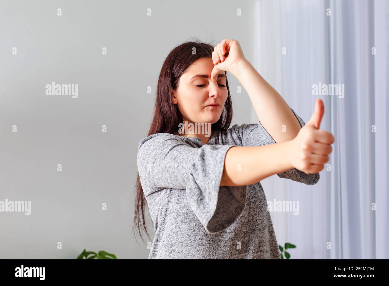 Practicing calming techniques staying at this very moment Stock Photo ...