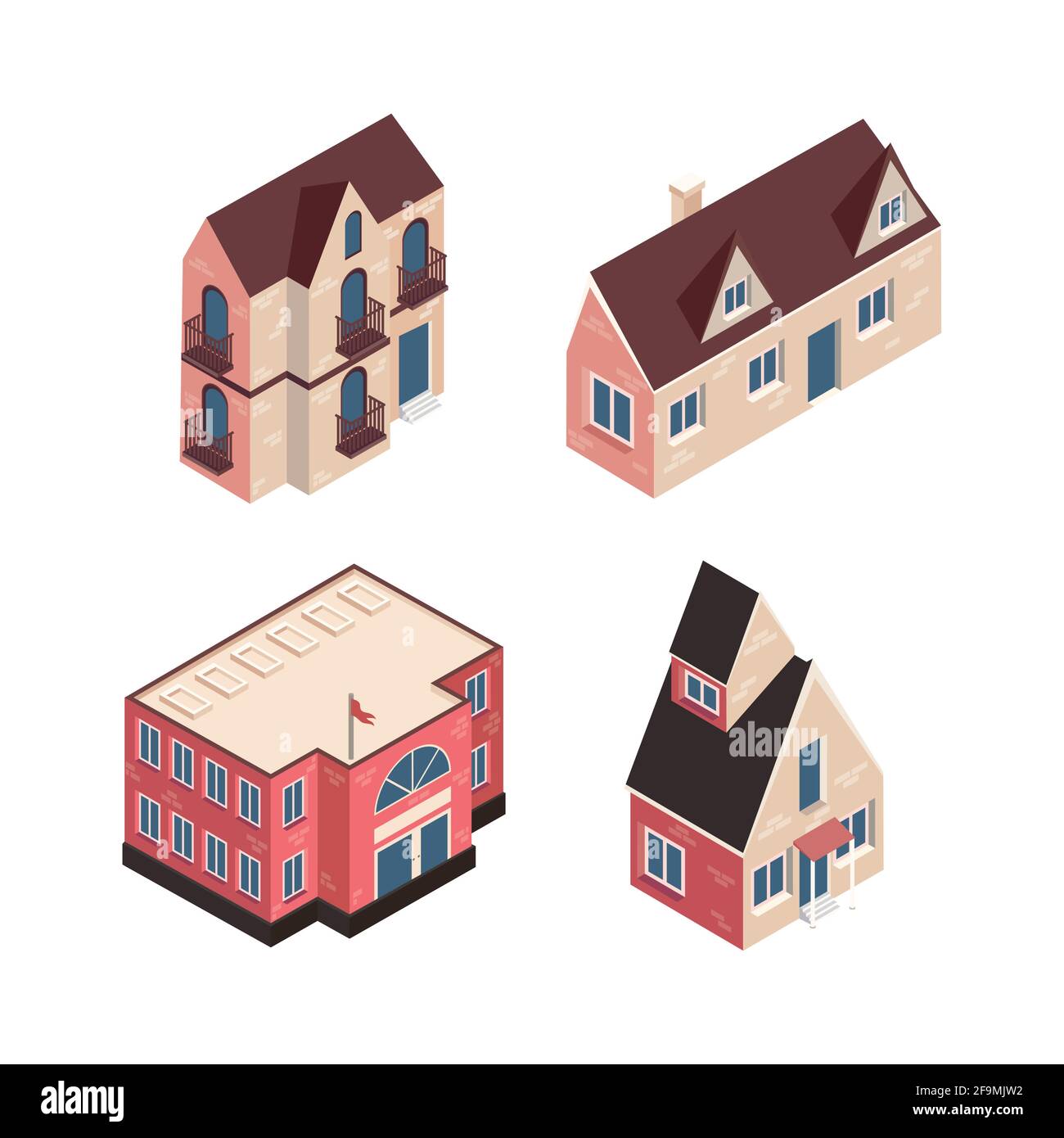 four isometric buildings set icons Stock Vector Image & Art - Alamy